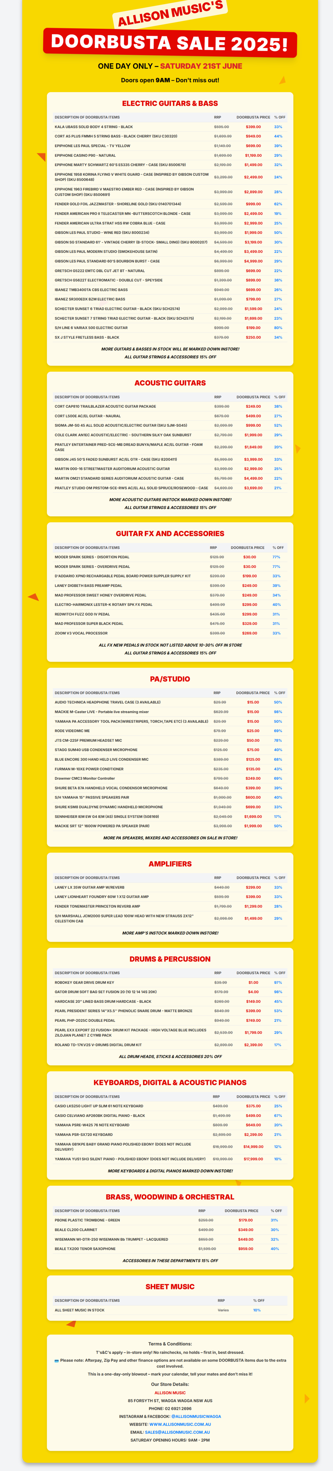 ALLISON MUSIC DOORBUSTA SALE 2025! – Allison Music Wagga